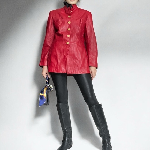 American Vintage | Jackets & Coats | Vtg 8s Bright Red Leather Blazer ...
